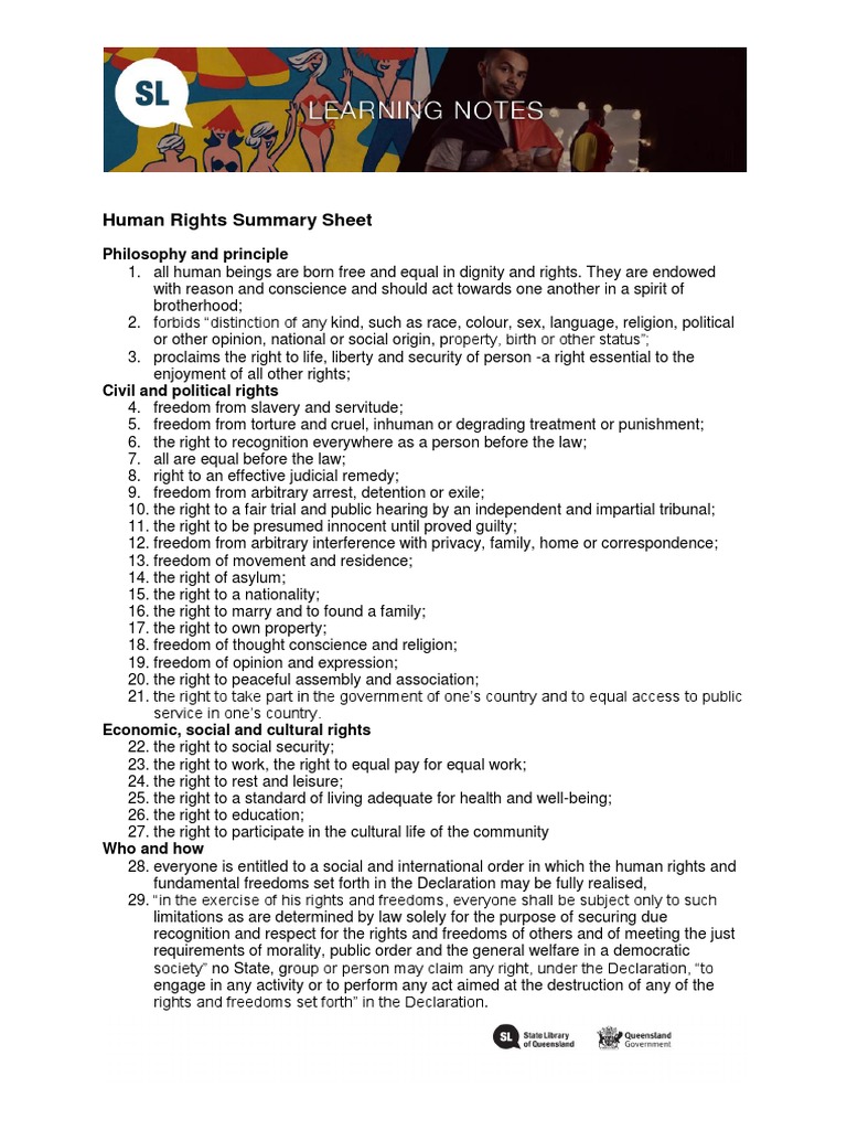 Human Rights Summary Sheet: 30 Essential Principles | PDF | Liberty ...