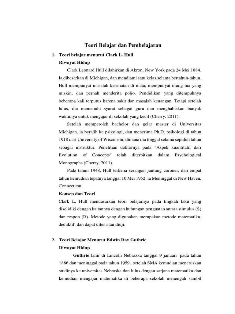 Teori Belajar Clark Leonard Hull | PDF