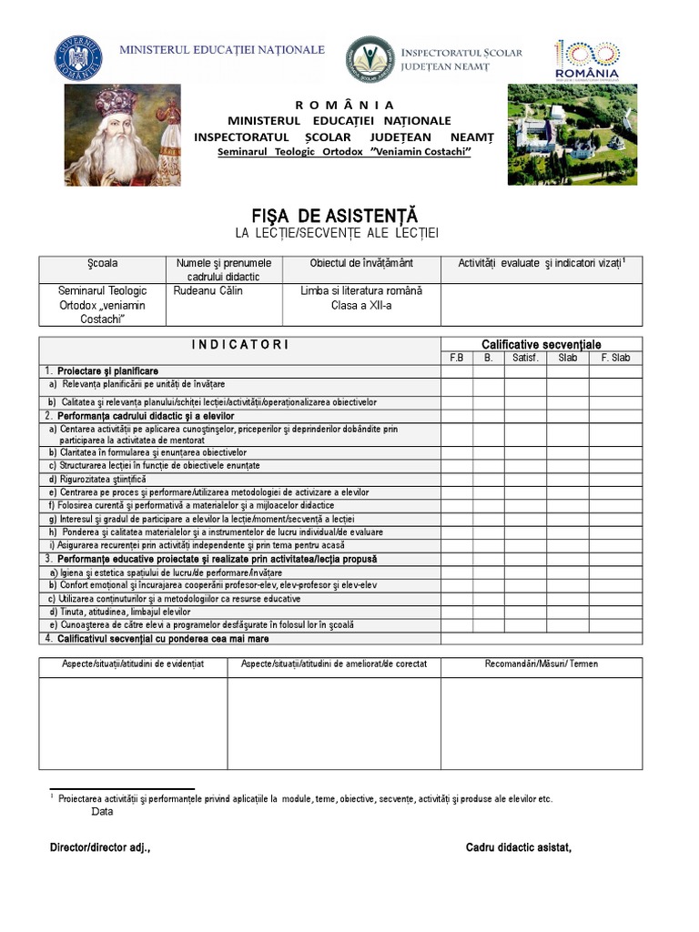 Fisa de Asistenta La Lectii - Seminar | PDF | Artes del Lenguaje y ...