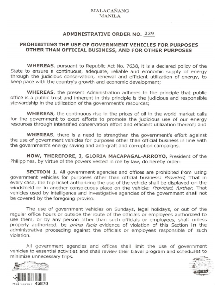 Administrative Order No 239 | PDF