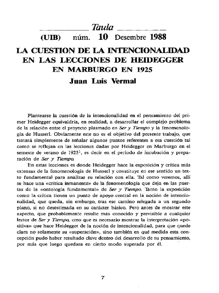 Intencionalidad en Heidegger: Lecciones 1925 | PDF | Edmund Husserl ...