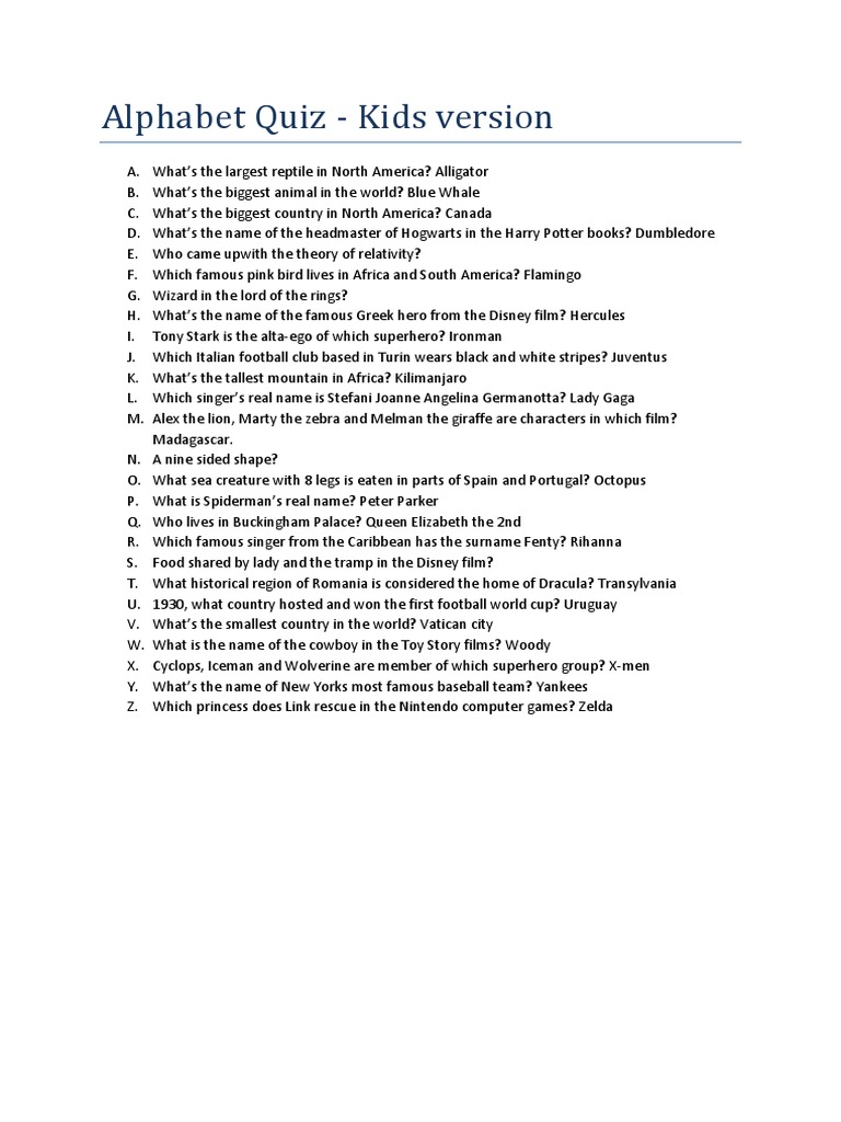 Alphabet Quiz Kids Version | PDF