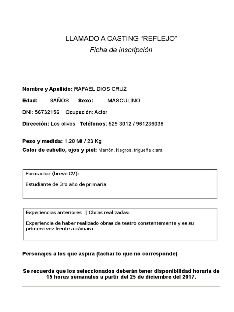 Ficha de Casting | PDF