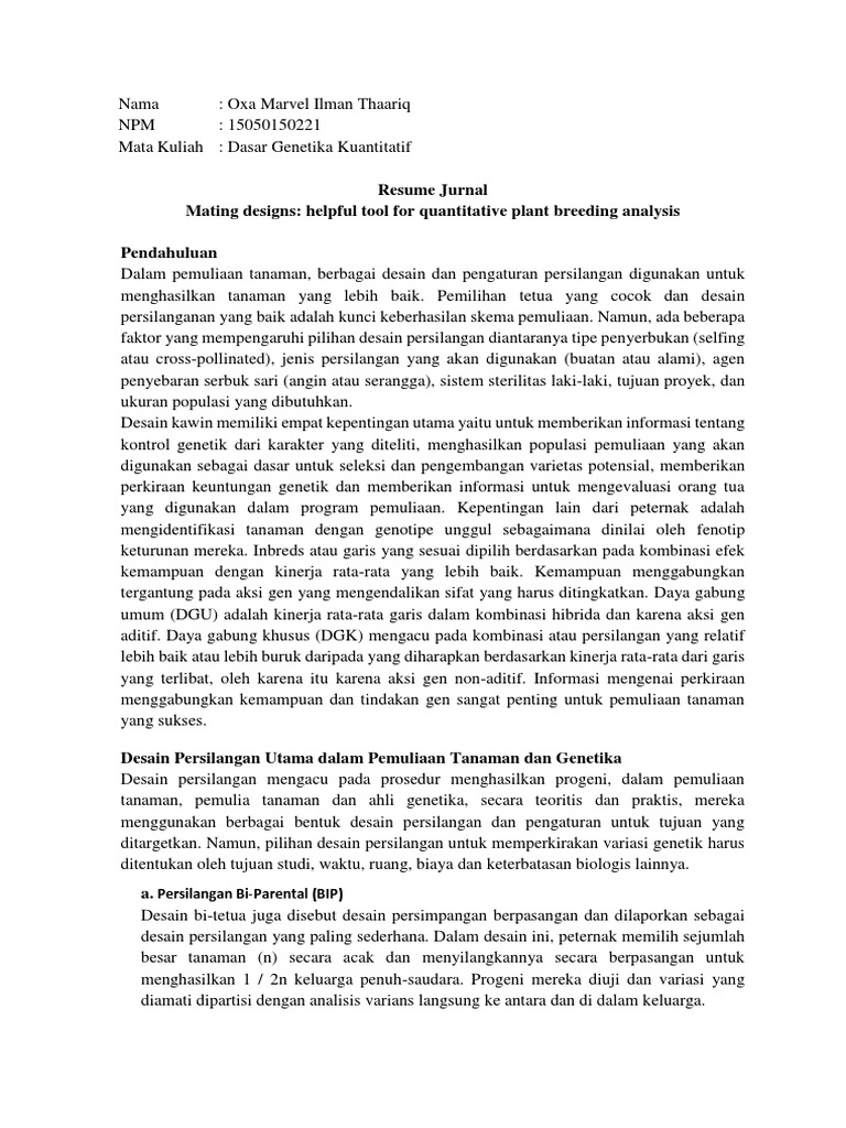 An Analysis of Common Plant Breeding Mating Designs and Their Role in ...