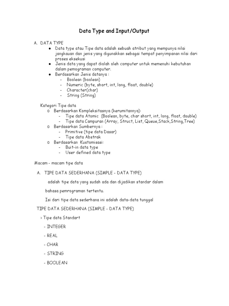 Panduan Tipe Data dalam Pemrograman | PDF