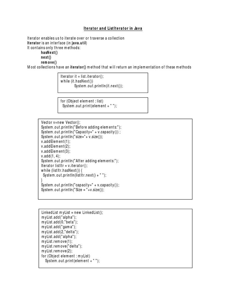 Iterator and ListIterator in Java | PDF | Computer Programming ...