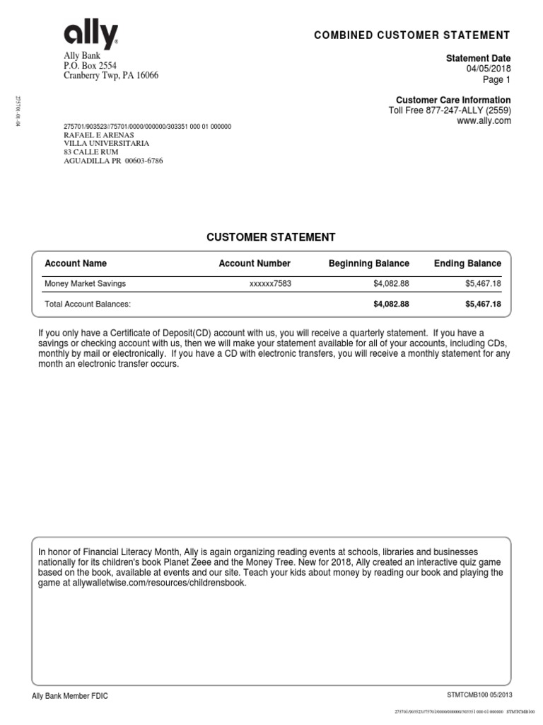 Apr 2018 Ally Bank Statement | PDF | Overdraft | Debits And Credits