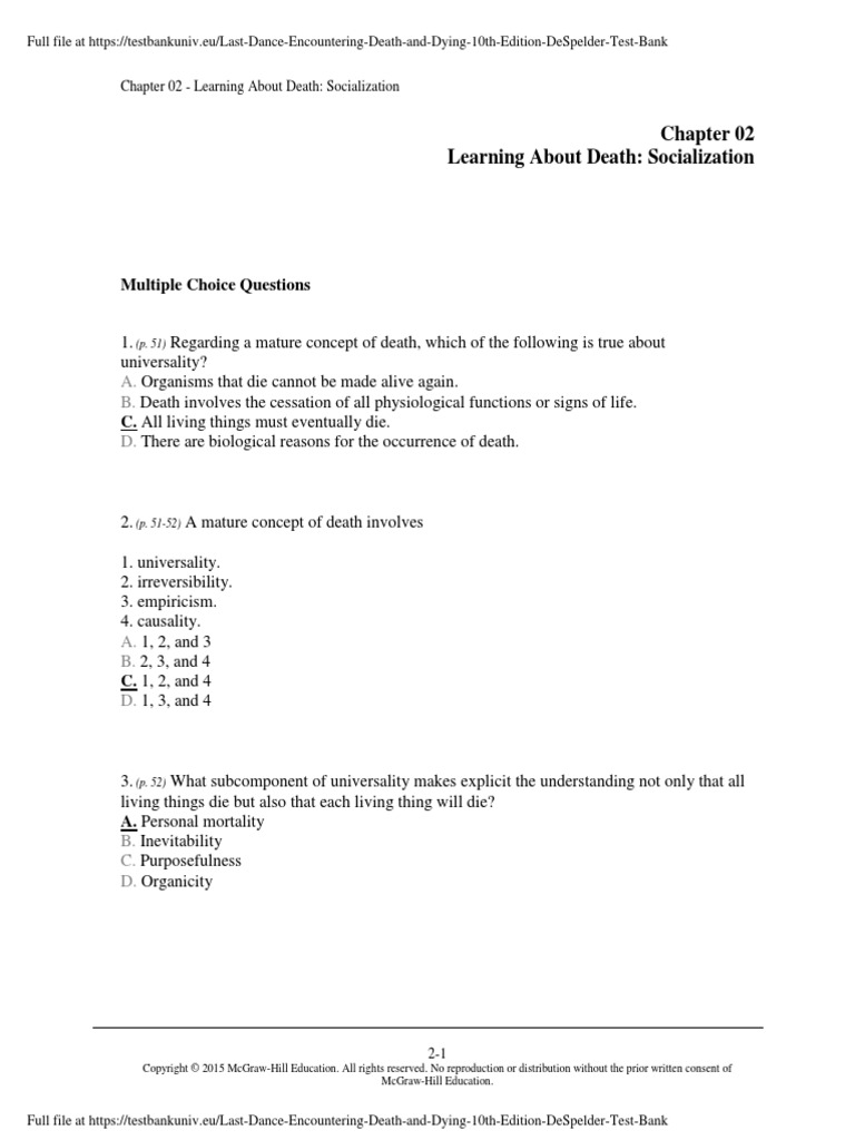Last Dance Encountering Death and Dying 10th Edition DeSpelder Test ...