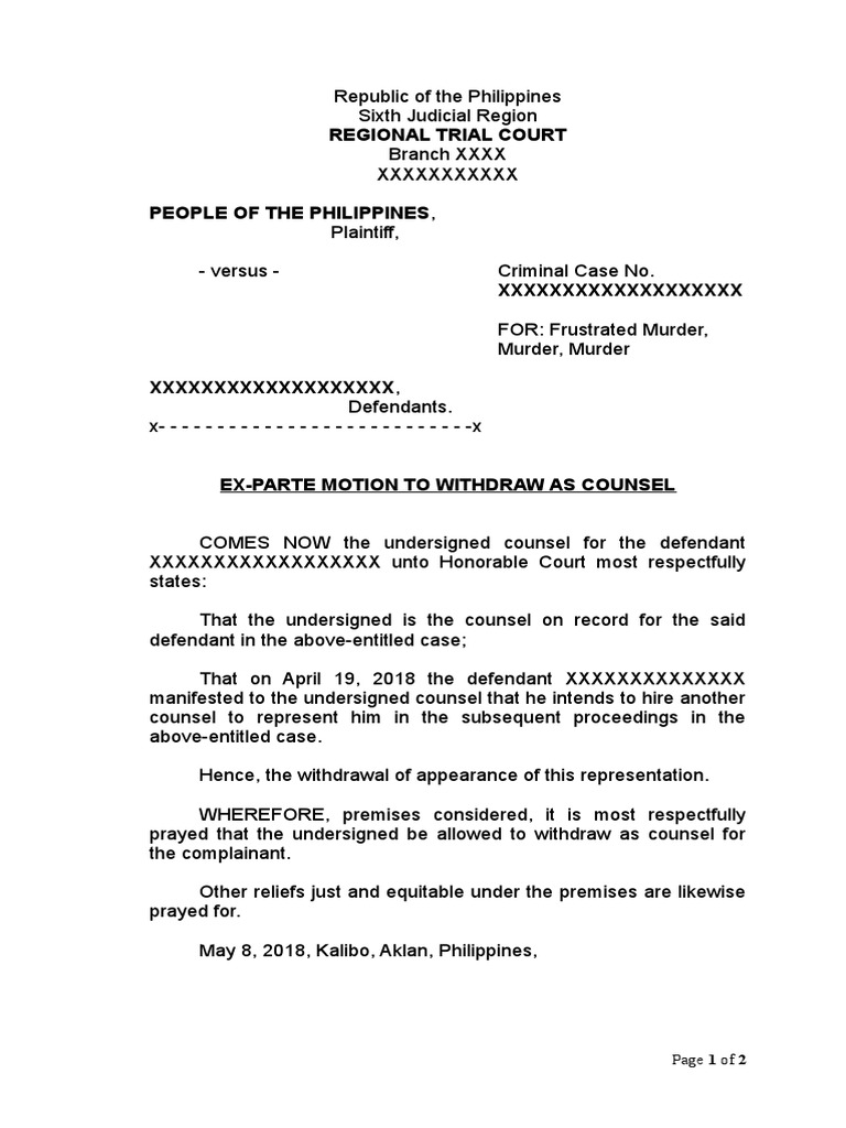 Motion To Withdraw As Counsel | PDF