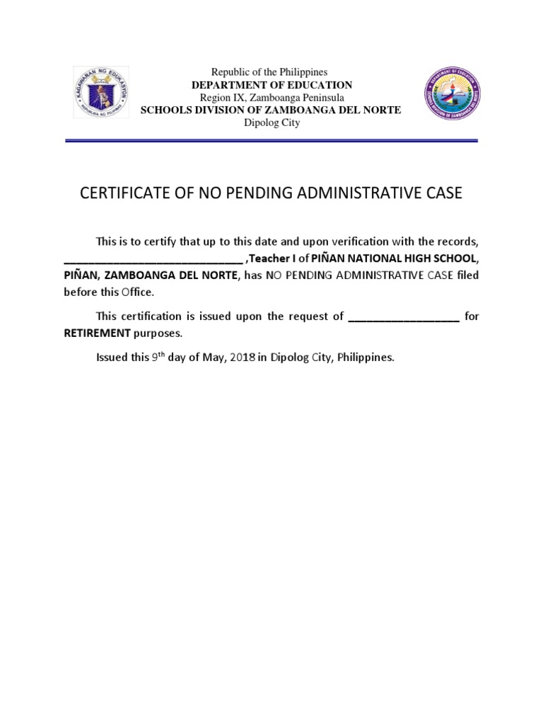 Certif of No Pending Case | PDF