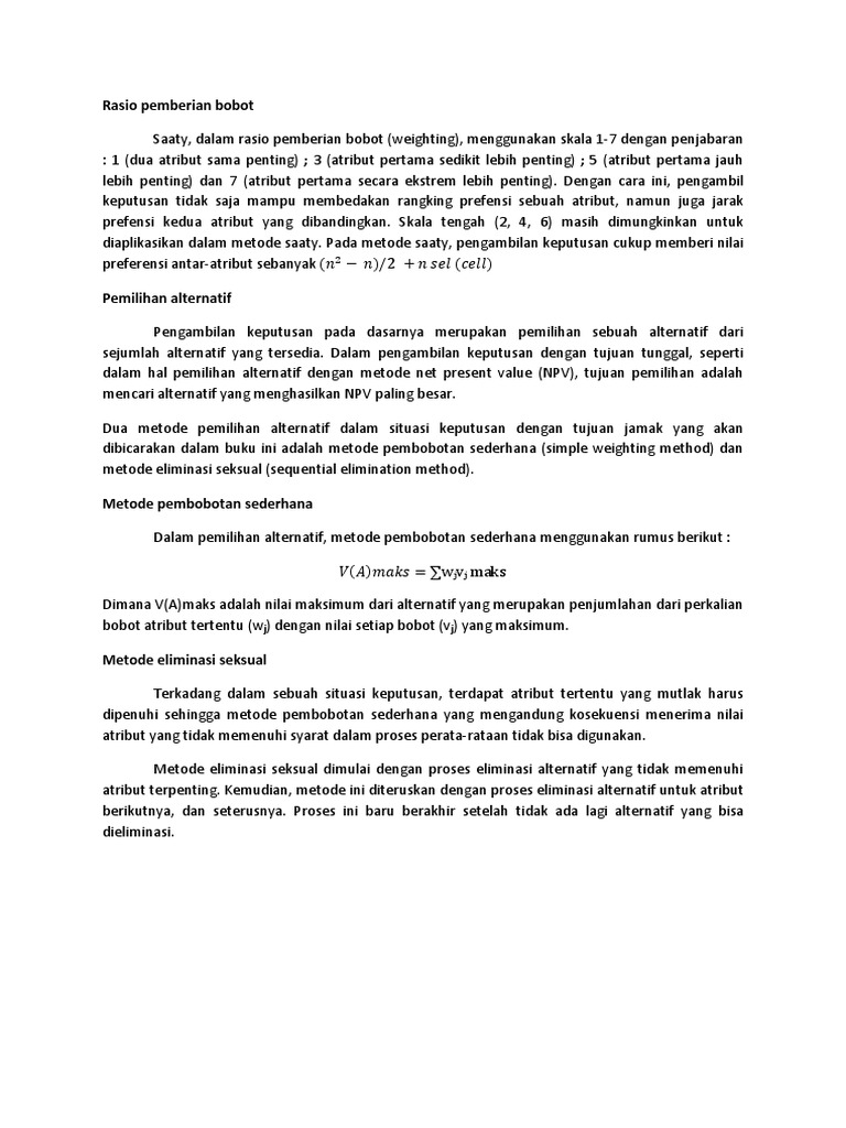 Metode Pembobotan dalam Pengambilan Keputusan | PDF | Metode & Bahan Ajar