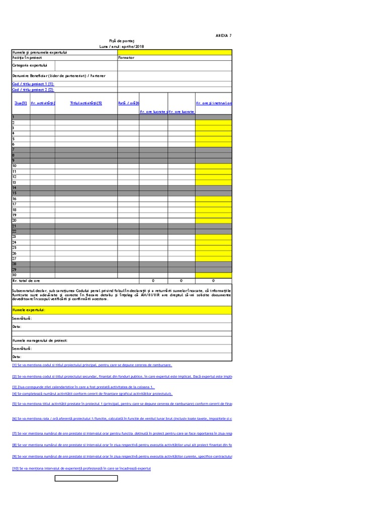 Anexa 7 - Fisa Lunara de Pontaj | PDF