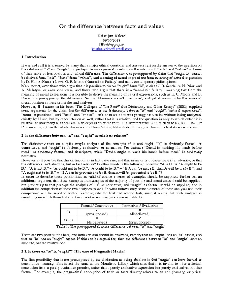 On The Difference Between Facts and Values | PDF | Pragmatism | Western ...