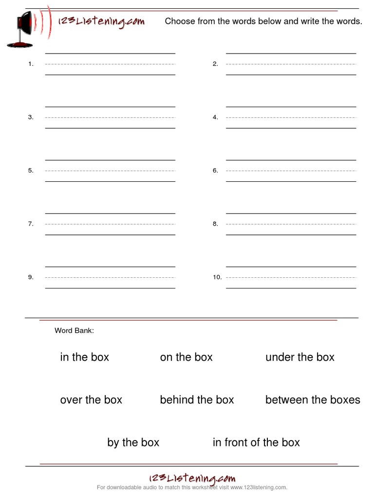 In The Box On The Box Under The Box: Choose From The Words Below and ...