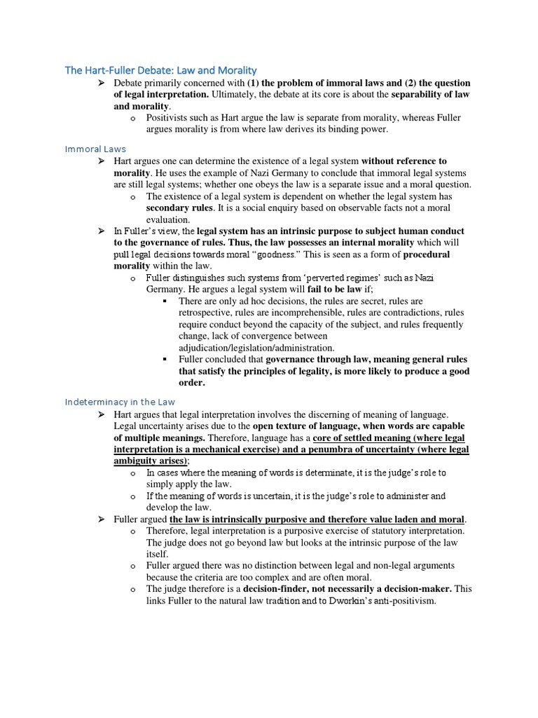 The Hart-Fuller Debate: Law and Morality: Immoral Laws | PDF ...