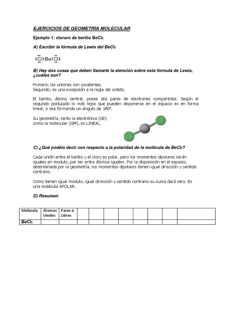 Geometría Molecular de BeCl2 | PDF | Ciencia y matemáticas