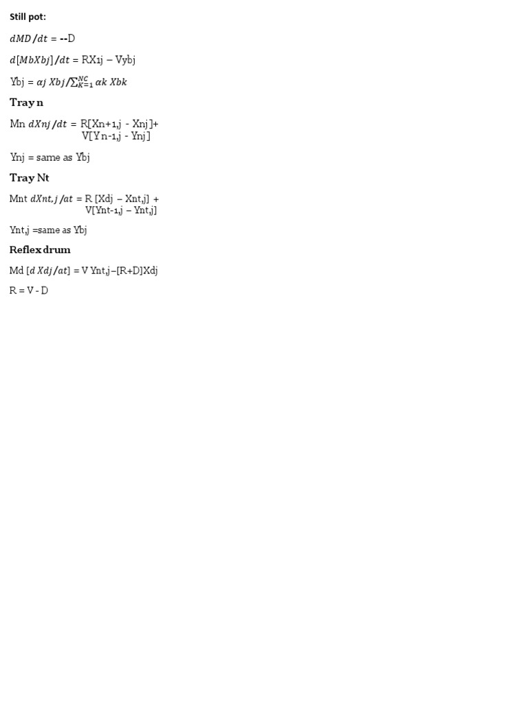 Distillation Column Equations | PDF