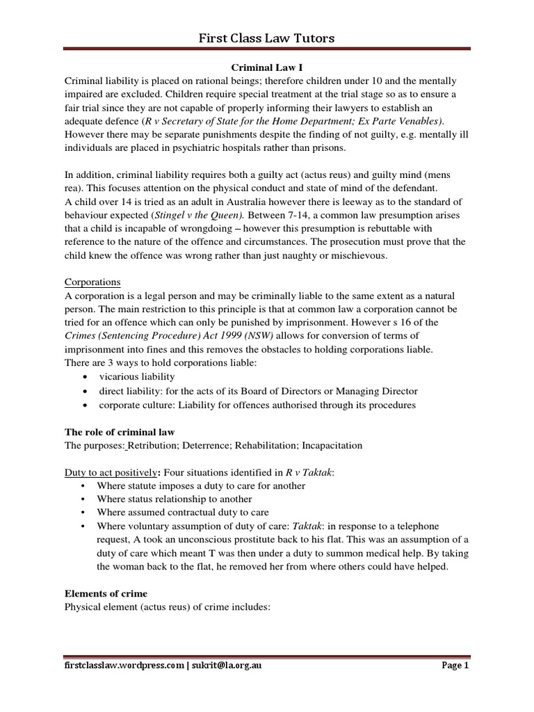 Criminal Law Notes | PDF | Intention (Criminal Law) | Manslaughter