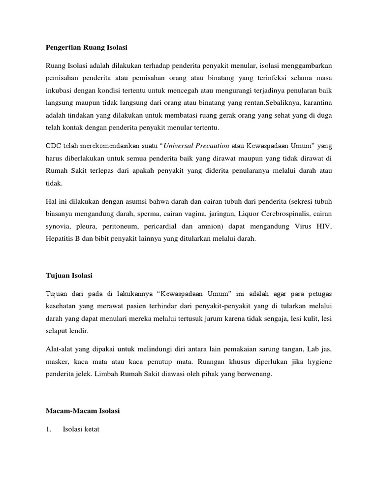 Panduan Ruang Isolasi Medis | PDF