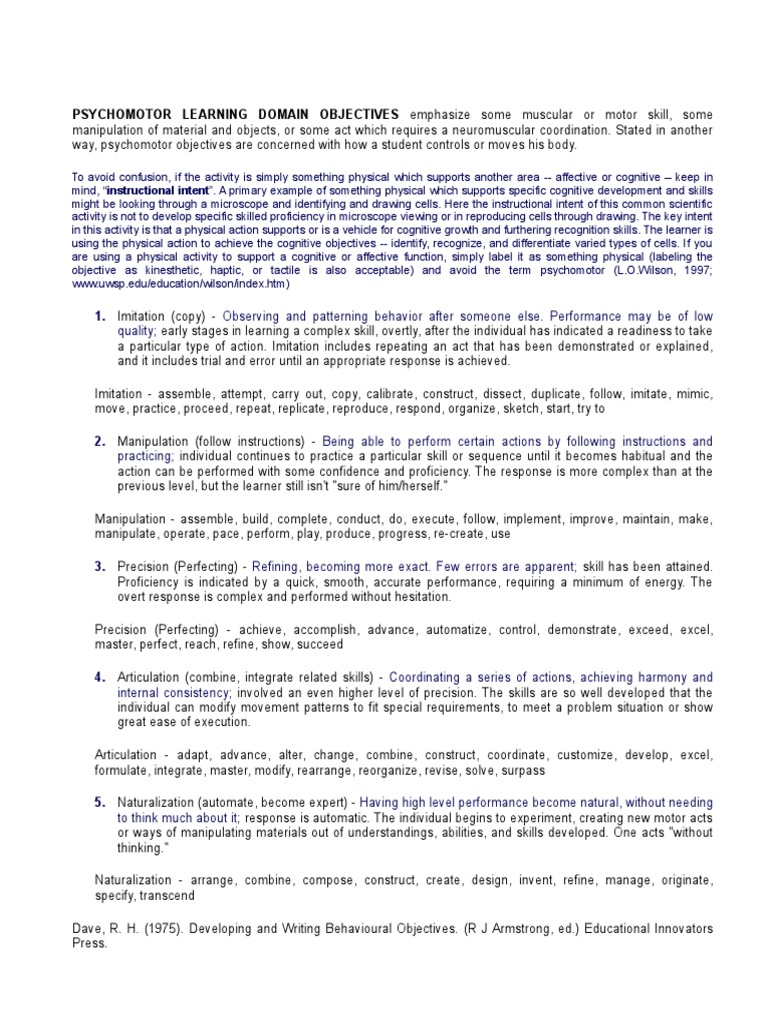 Objectives Psychomotor | Download Free PDF | Imitation | Action ...