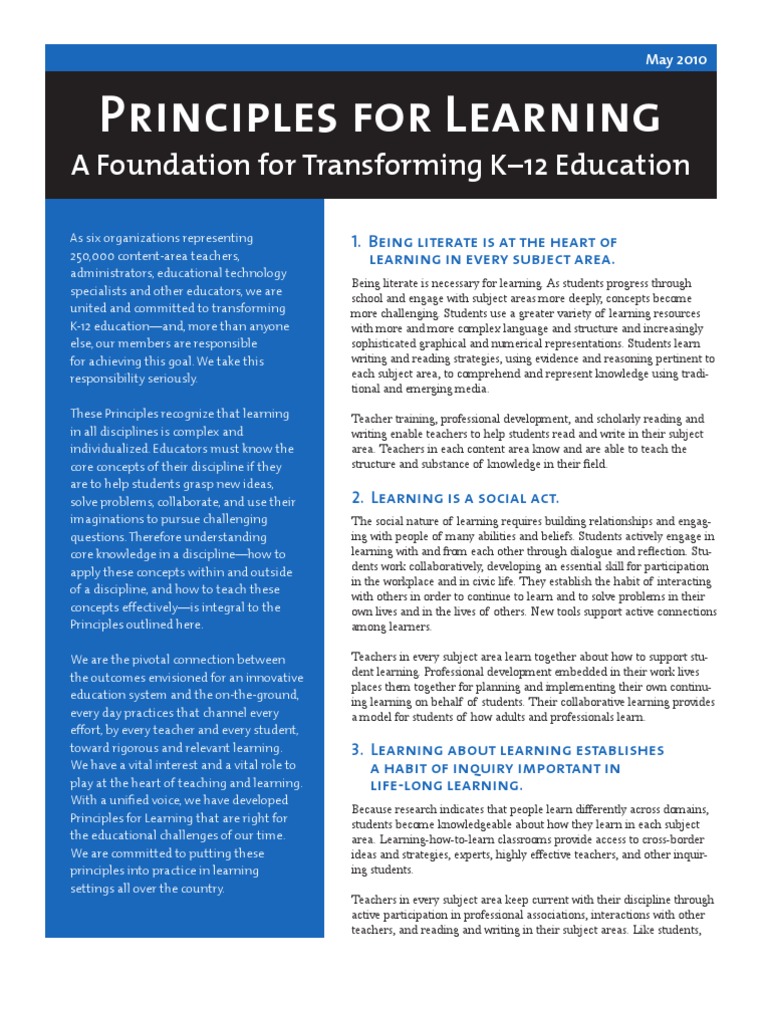 Principles for Transforming K-12 Learning | PDF | Learning | Pedagogy