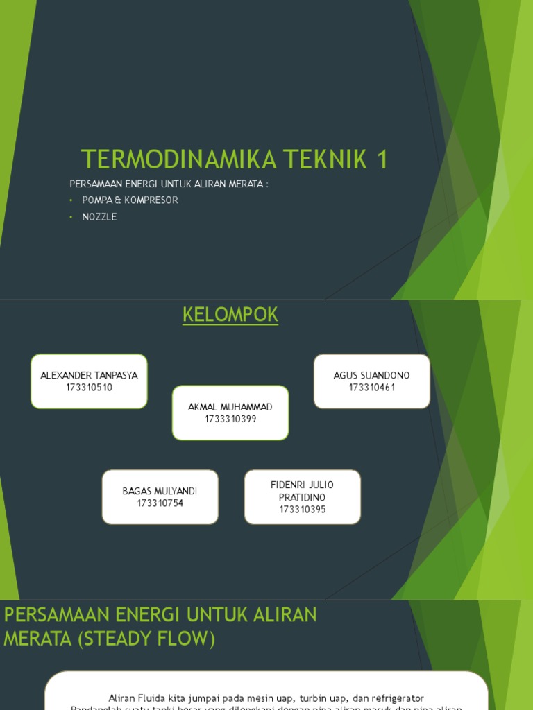 Termodinamika Teknik I (Pompa, Kompressor & Nozzle) | PDF