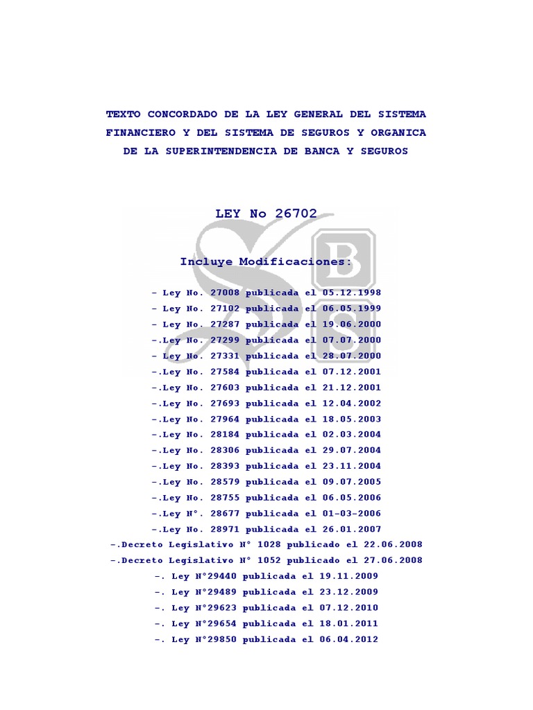 Ley-26702 | PDF | Seguro | Bancos