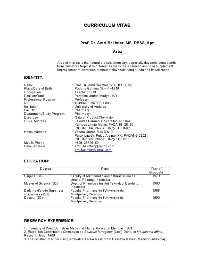 CV Amri Bakhtiar Pmdsu 2015 | PDF | Plants | Nature