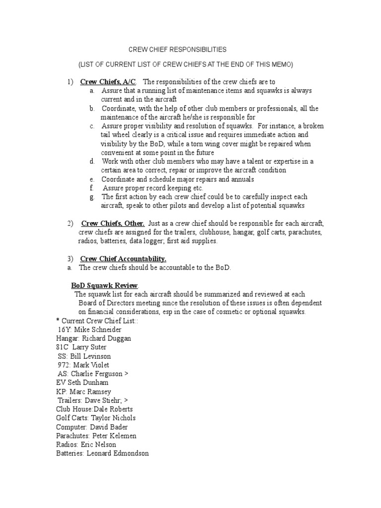 Crew Chief Responsibilities | PDF | History