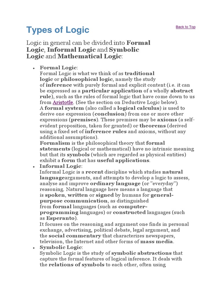 Types of Logic: Logic in General Can Be Divided Into Formal | PDF ...