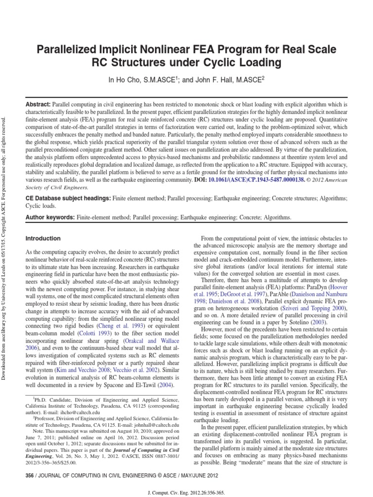 Parallelized Implicit Nonlinear FEA Program For Real Scale RC Structures Under Cyclic Loading ...