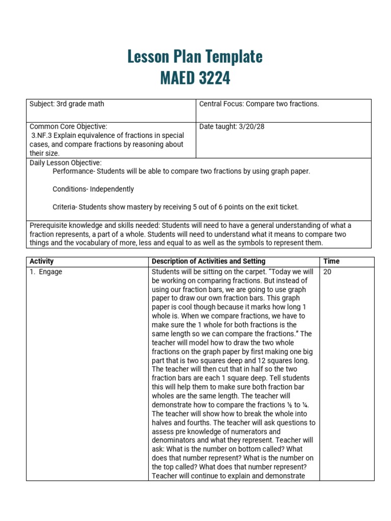 LC 3224 Lesson Plan Template 1 | PDF | Fraction (Mathematics) | Lesson Plan