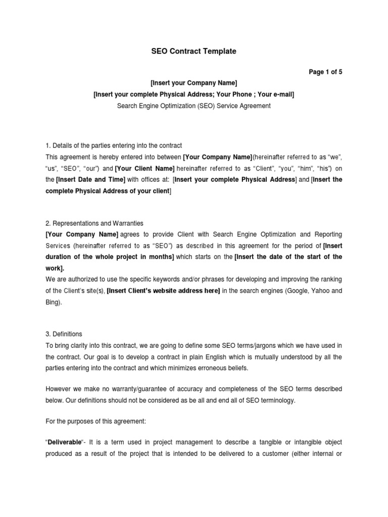 Editable Sample SEO Contract Template | PDF | Search Engine ...