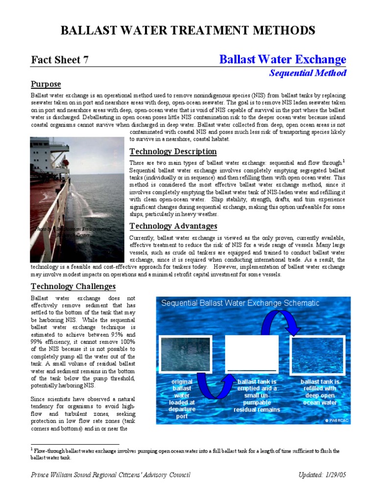 Ballast Water Treatment Methods: Fact Sheet 7 | PDF | Oil Tanker | Water