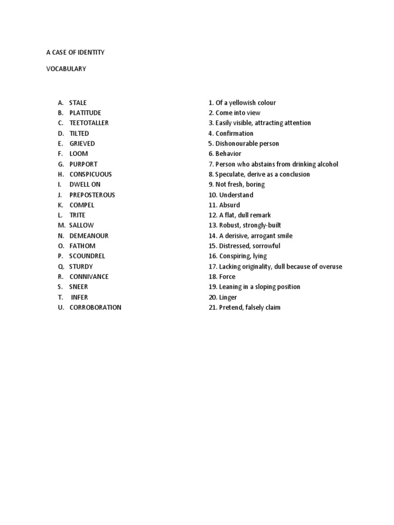 Vocabulary A Case of Identity | PDF