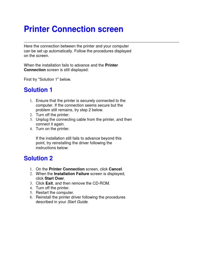 Printer Connection Screen: Solution 1 | PDF