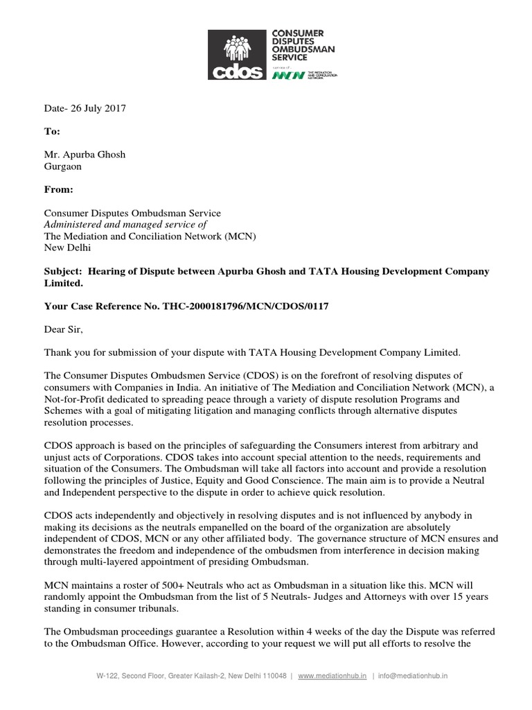 Ombudsman Letter | PDF | Mediation | Government