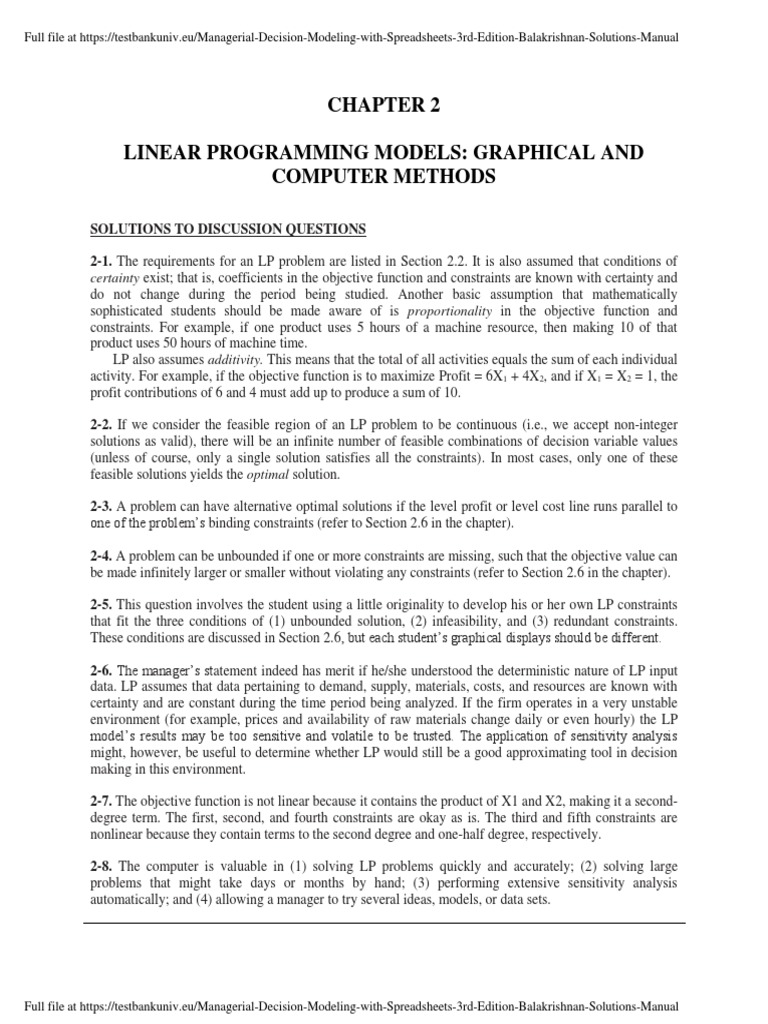 Managerial Decision Modeling With Spreadsheets 3rd Edition Balakrishnan ...