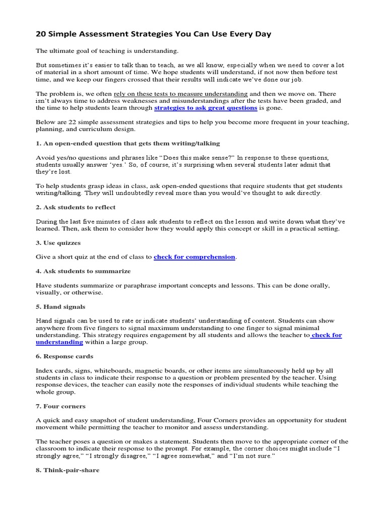 20 Simple Assessment Strategies You Can Use Every Day: Strategies To ...