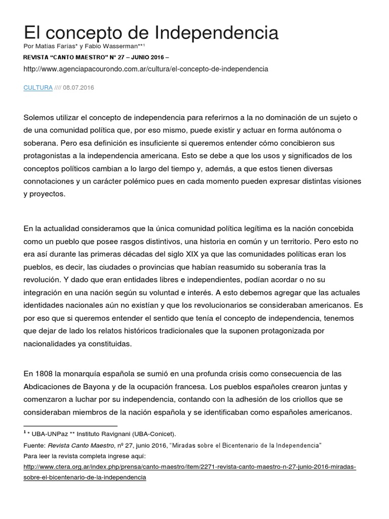 Concepto de Independencia en América | PDF | Nación | Soberanía