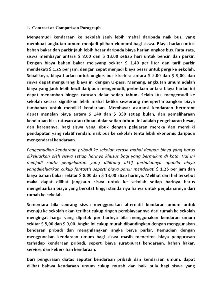 Contrast or Comparison Paragraph | PDF