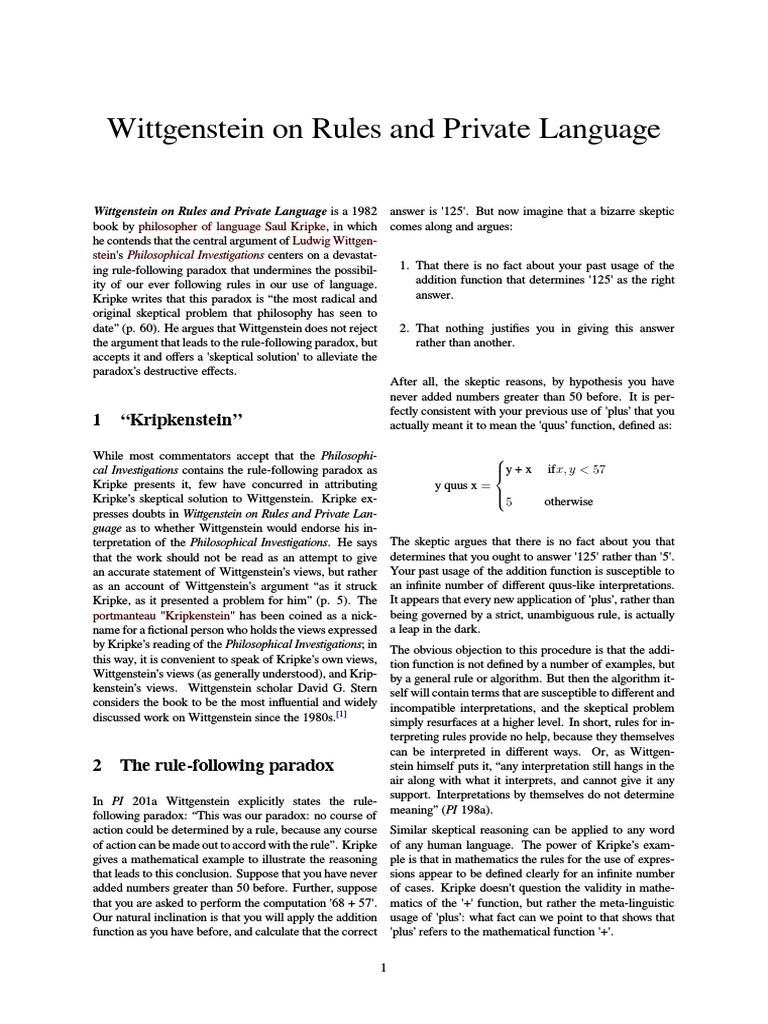 Riassunto Wittgenstein On Rules and Private Language PDF | PDF ...