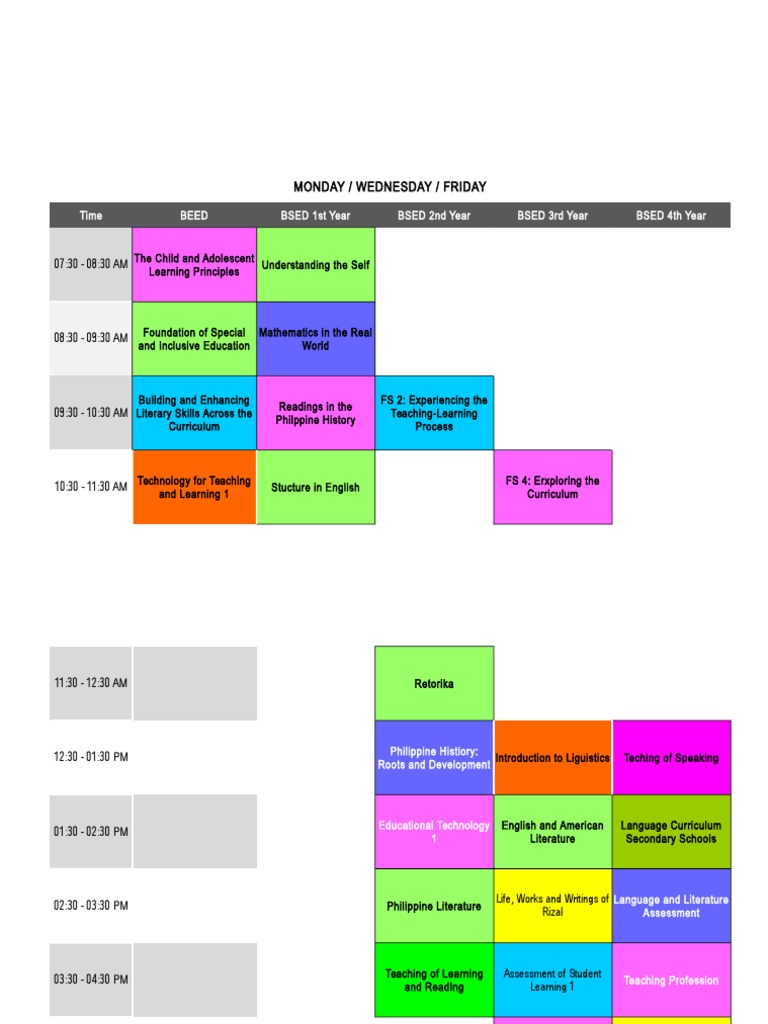 Education Class Schedule 2018 | PDF | English Studies | Physical Education