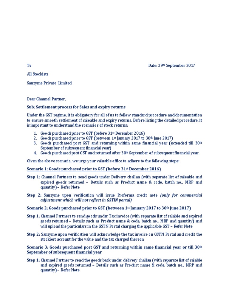 Sales Return Letter To Channel Partners | PDF | Debits And Credits ...