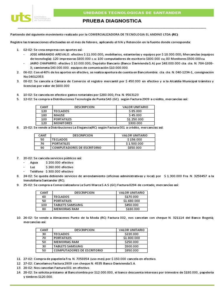 Prueba Diagnostica Uts 2018 Grupo E006 - E007 | PDF | Inversores institucionales | Servicios ...