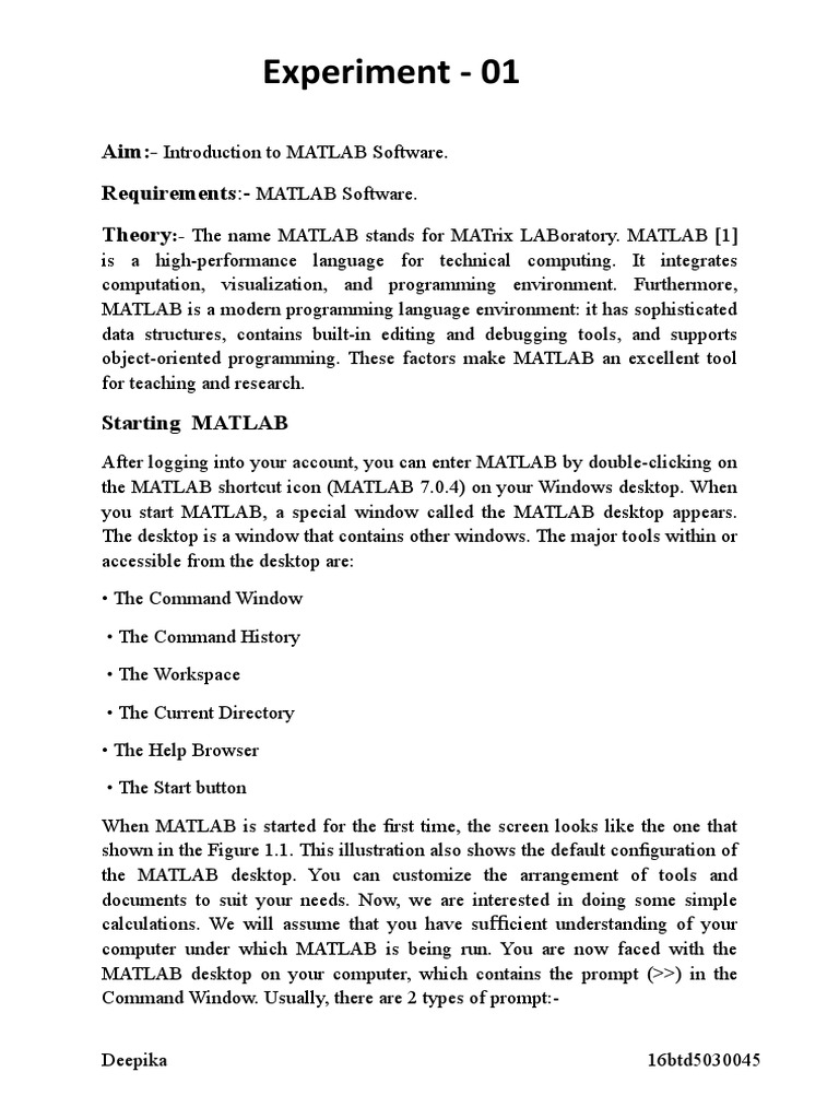 Experiment - 01: Aim:-Requirements: - Theory | PDF | Matlab | Computing