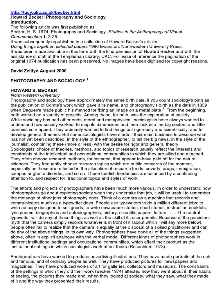 Becker Howard Photography and Sociology | PDF | Sociology | Social Science