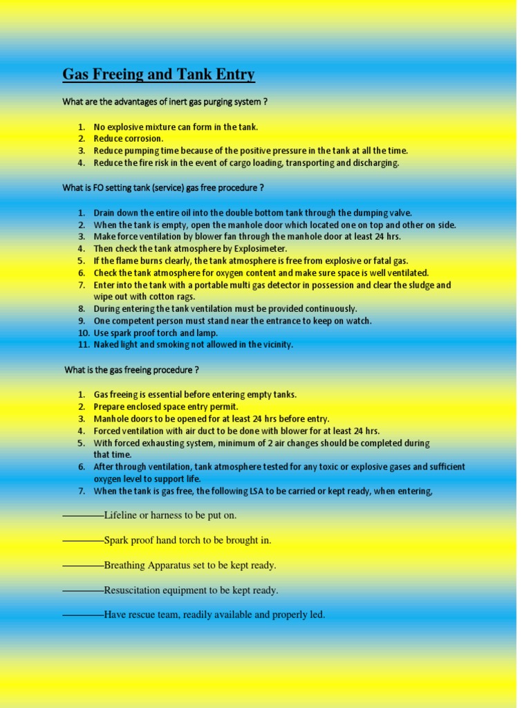 Gas Freeing and Tank Entry | PDF | Ventilation (Architecture) | Gases