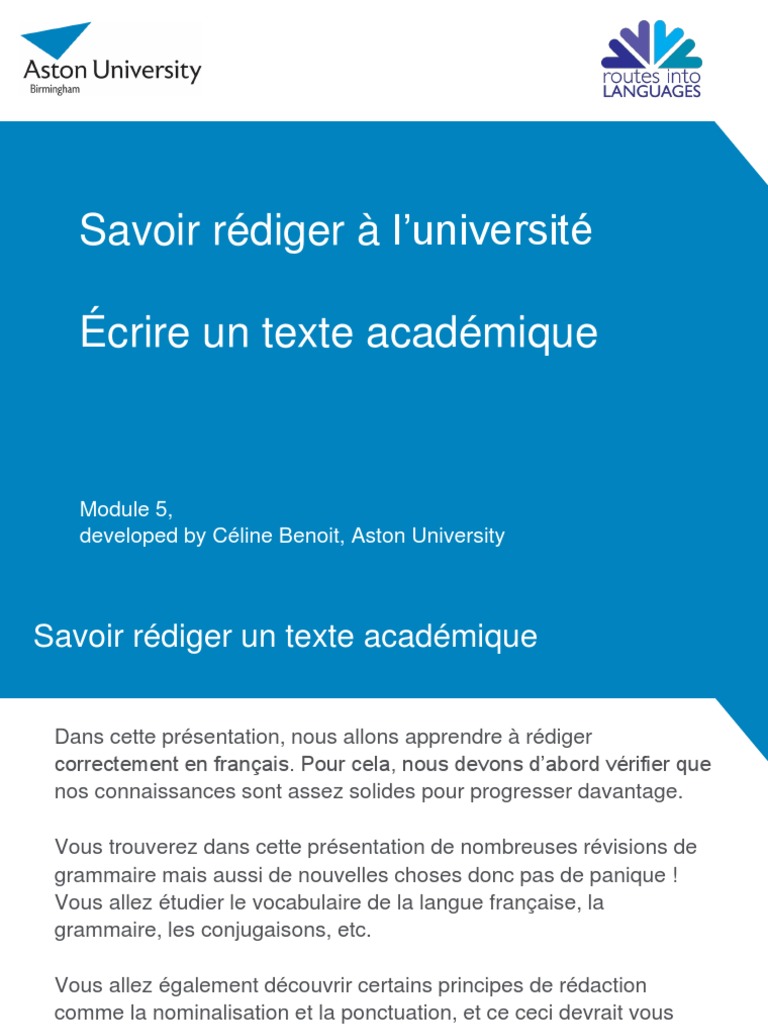 Rédaction Académique en Français | PDF | French Language | Verb