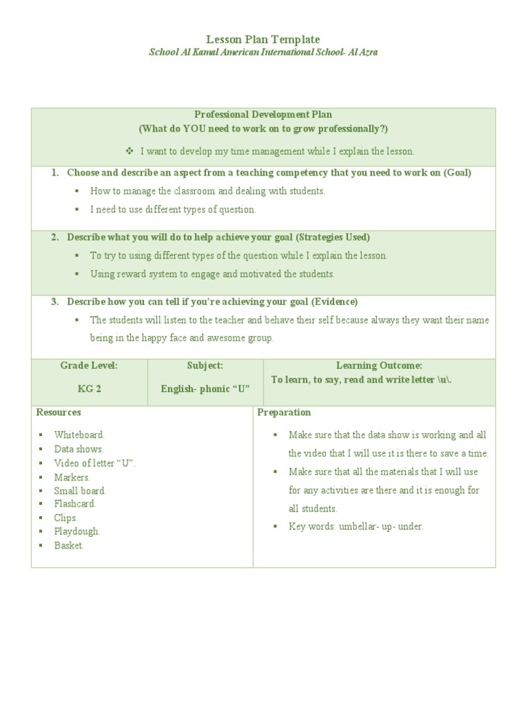Lesson Plan - Letter U-2 | PDF | Lesson Plan | Classroom